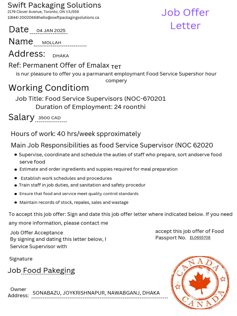 Permanent Job Offer: Food Supervisor | PDF