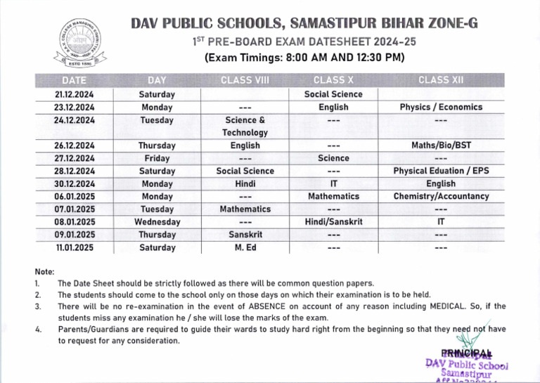 Date Sheet of 1st Pre-Board | PDF