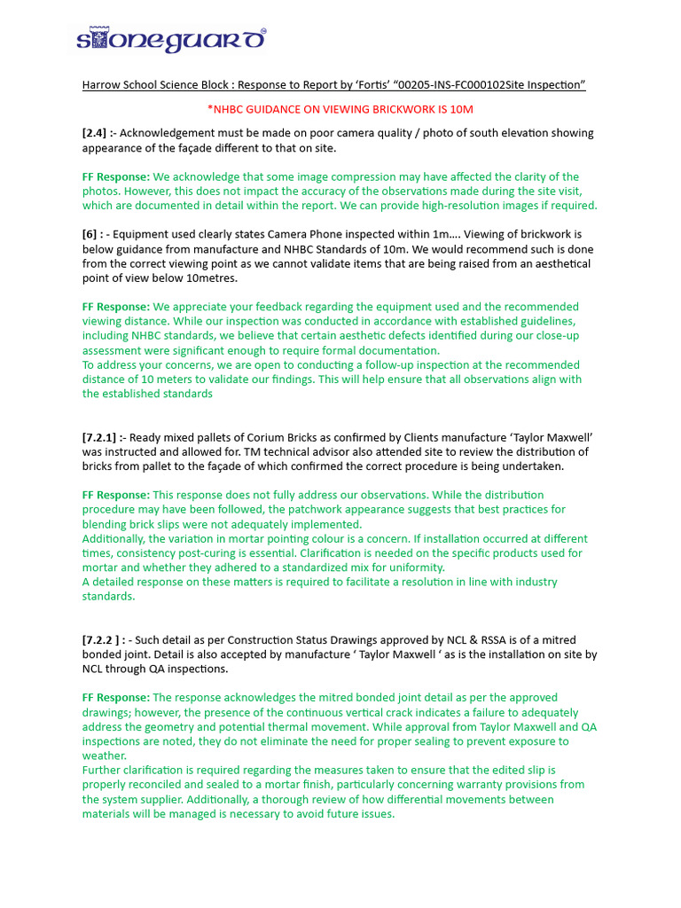 Harrow School Science Block - Response to Report by Fortis-00205-INS ...