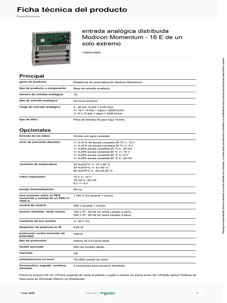 Schneider Electric Modicon-Momentum 170AAI14000 | PDF | Ingenieria ...