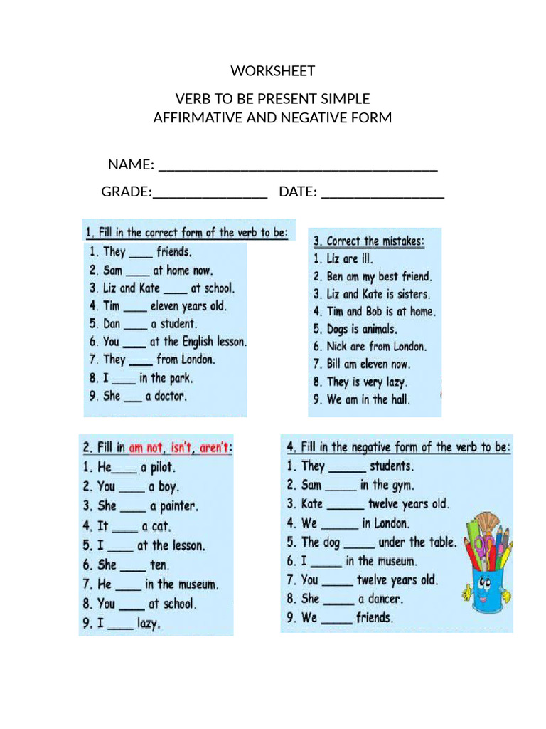 Verb To Be Present Simple Affirmative and Negative Form | PDF