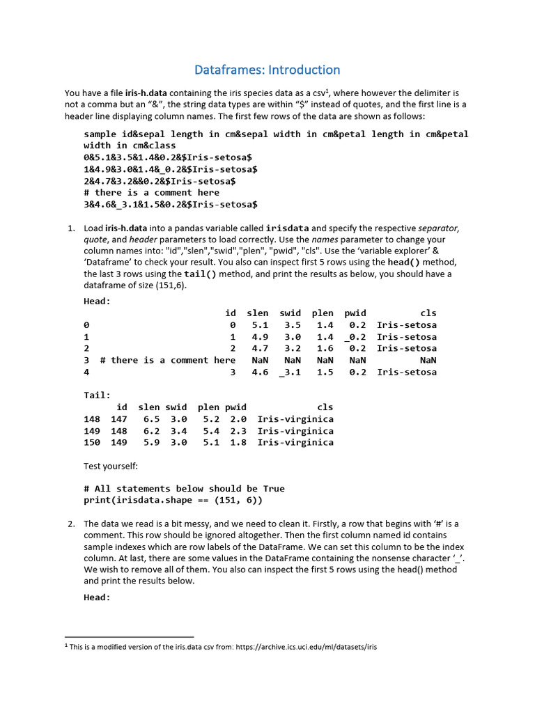 5-1 dataframes intro load inspect - instruction | PDF | Computer Science | Software Engineering