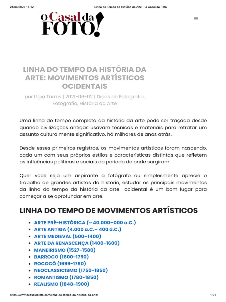 Linha do Tempo da História da Arte | PDF | Renascimento | Expressionismo