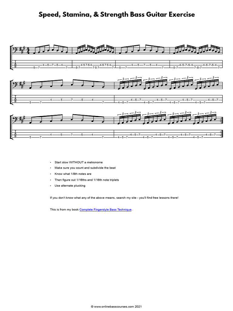 Speed Stamina Strength Bass Guitar Exercise From Complete Fingerstyle ...