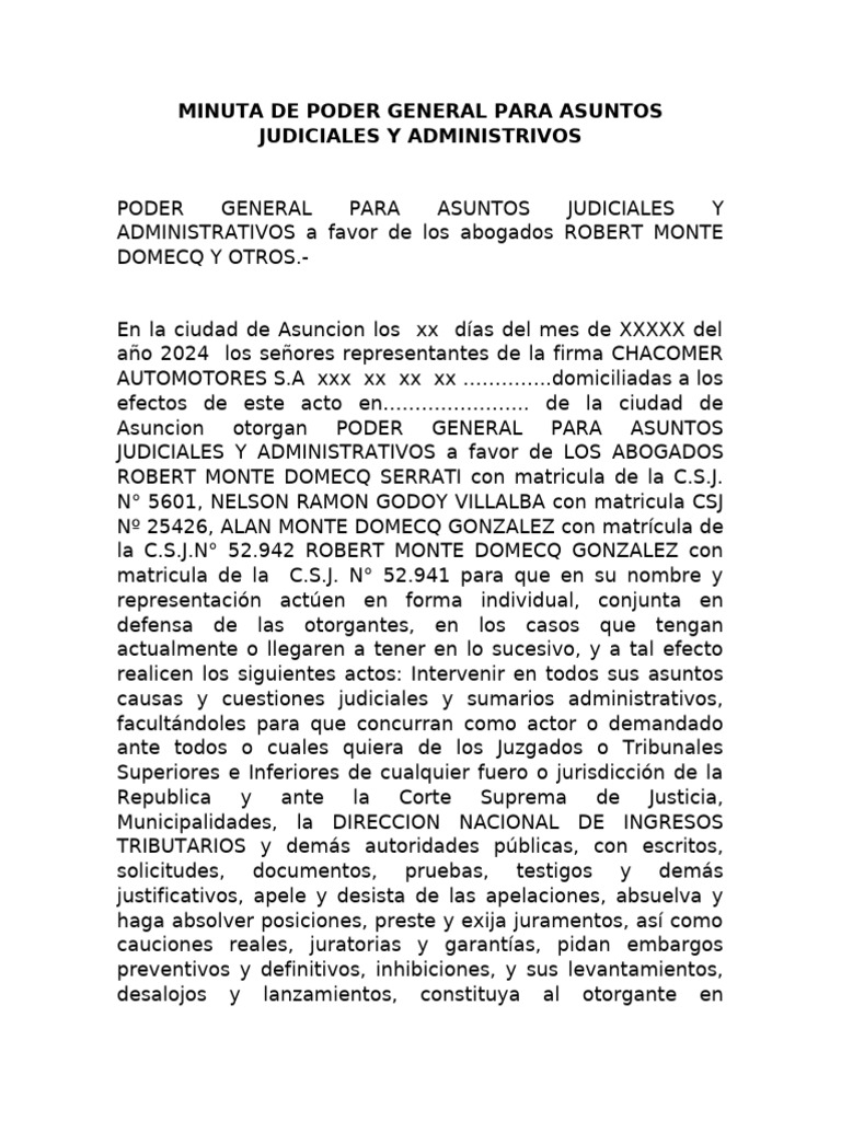 MODELO DE PODER GENERAL para ASUNTOS JUDICIALES Y ADMINISTRATIVOS (1 ...