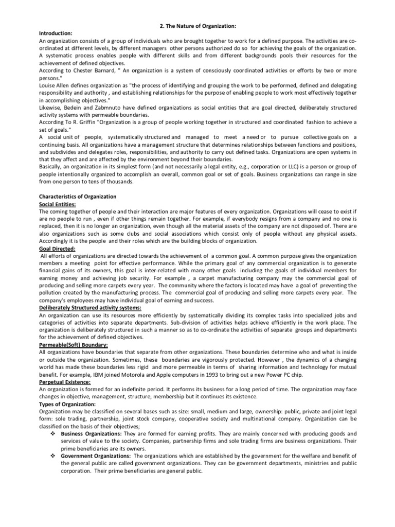 Chapter 1. The Nature of Organization | PDF | Goal | Top Down And ...