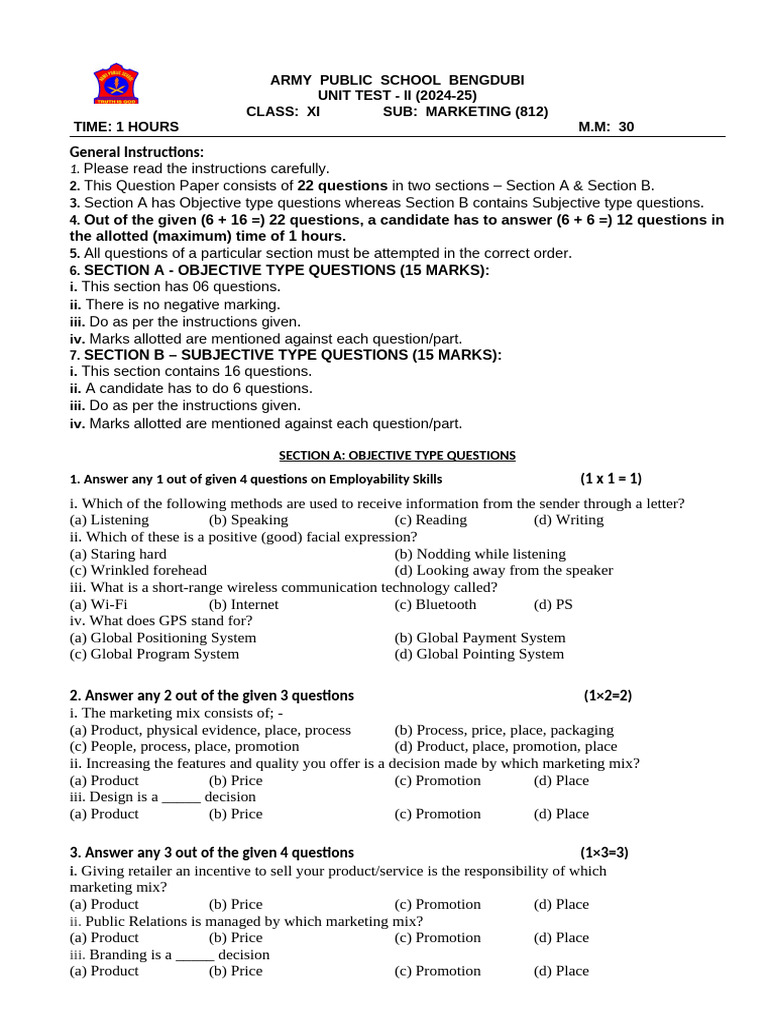 Ut2 Skill Marketing Xi 2024-25-Set I SP - New | PDF | Marketing | Consumer Behaviour
