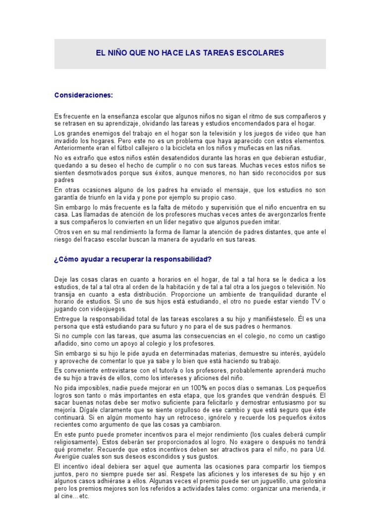 Niño Que No Hace Las Tareas | PDF | Videojuegos | Maestros