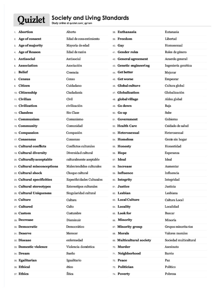 Vocabulary Society and Living Standards | PDF | Psicología Social ...