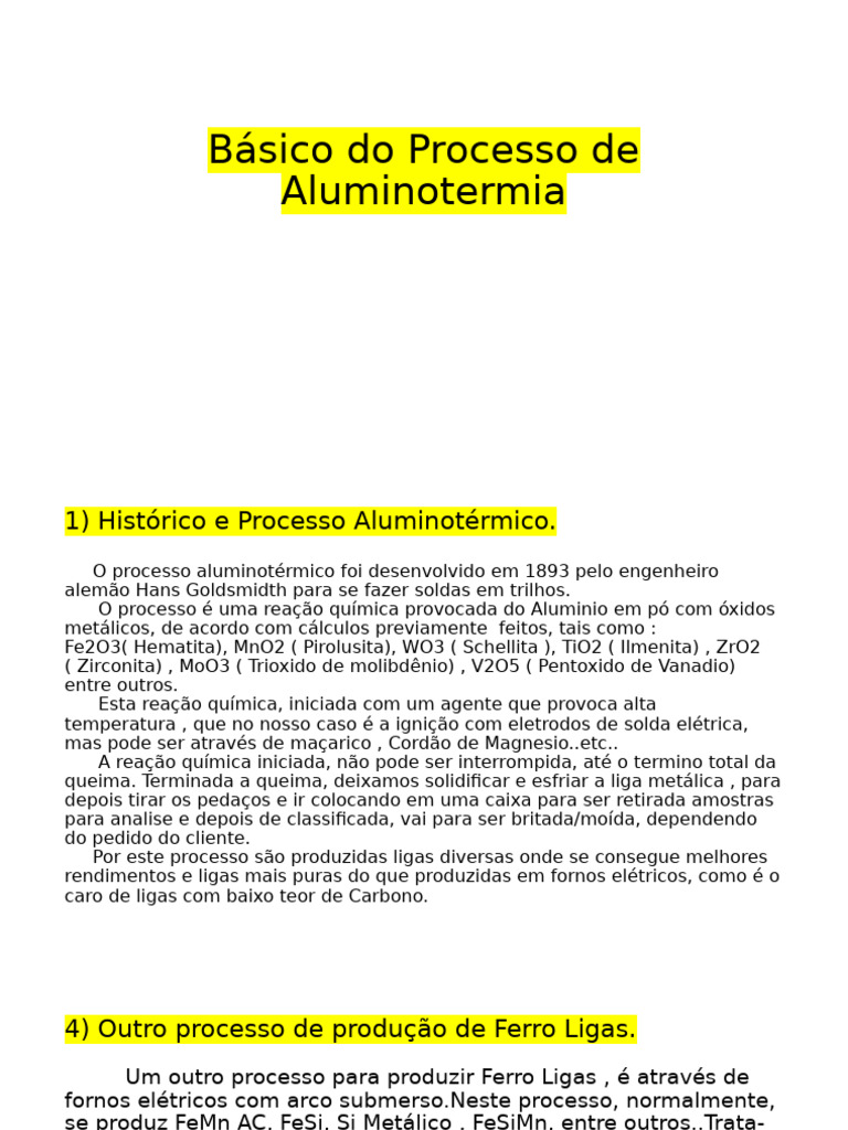 Básico Do Processo de Aluminotermia | PDF | Combustão | Reações químicas