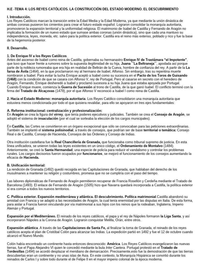 Resumen TEMA 4. Historia 2 Bach | PDF | Imperio español | España