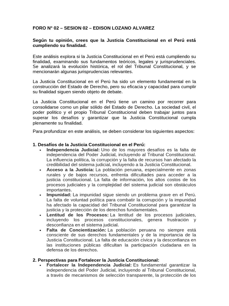 Foro #02 - Edison Lozano Alvarez | PDF | Constitución | Caso de ley