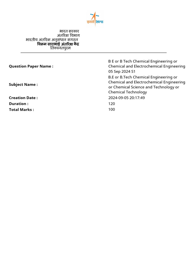 Chemical Engineering Exam Question Paper | PDF | Multiple Choice ...