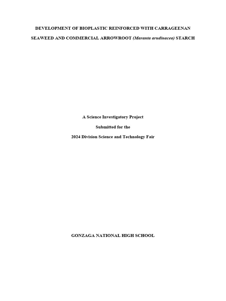 Bioplastic from Seaweed and Arrowroot Starch | PDF | Biodegradation ...