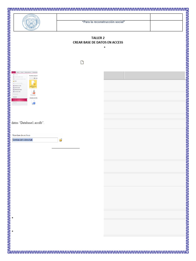 Taller 2 Crear Base de Datos en Access: Archivo/Nuevo.. | PDF | Bases de datos | Archivo de ...