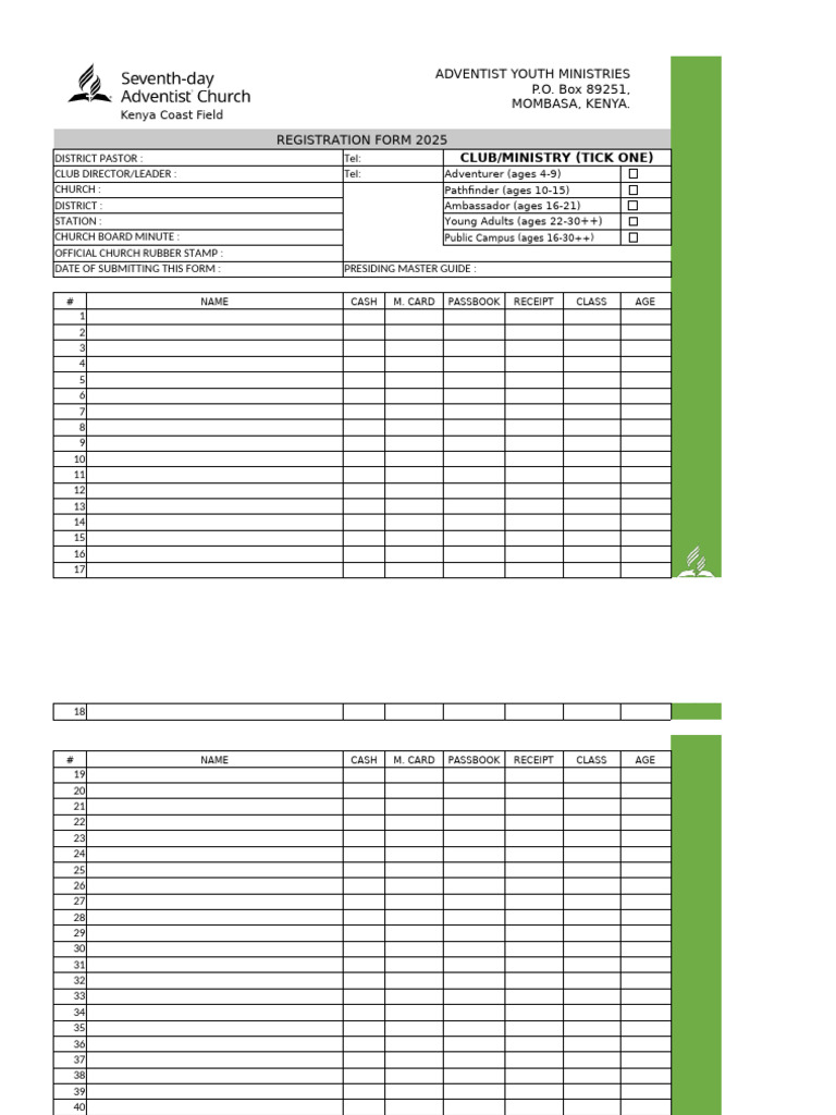Registration Form 2025 Kcf | PDF