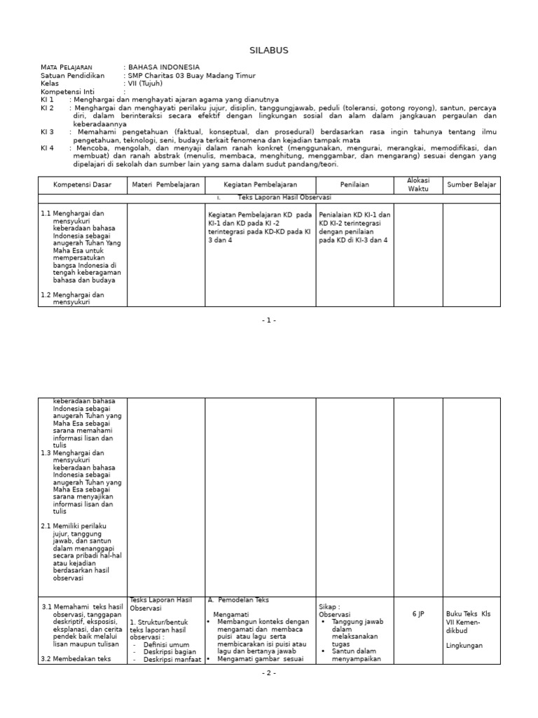 3. SILABUS B.Indo SMP | PDF