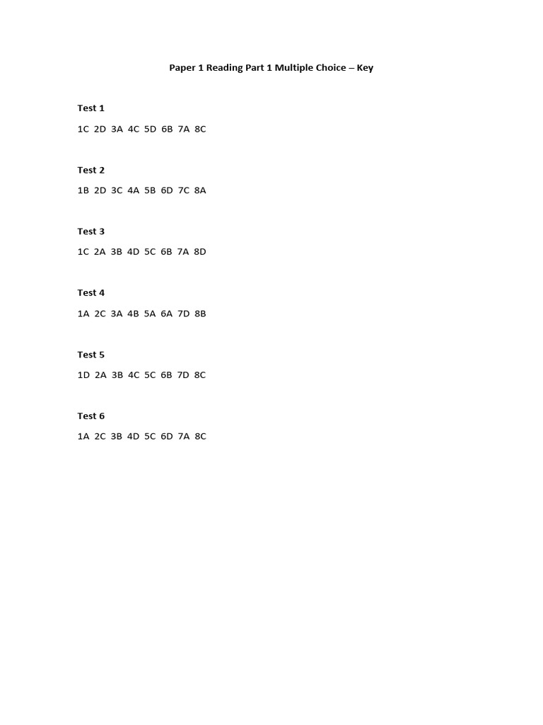 C1 Reading Part 1 Multiple Choice - Key | PDF