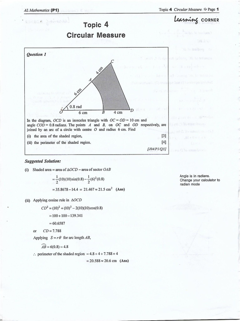 Topic 4 Circular Measure (Questions and Solutions) | PDF