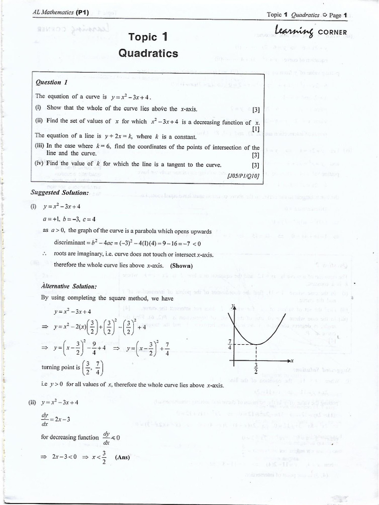 Topic 1 Quadratics (Question and Solultion) | PDF