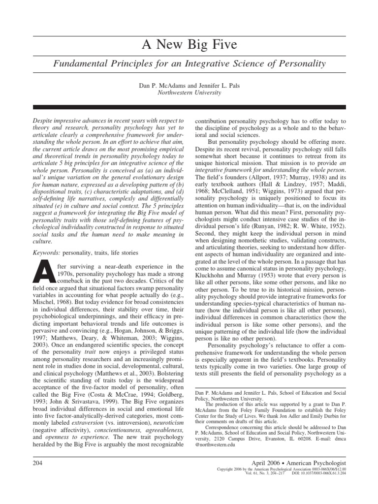 A New Big Five | PDF | Personality Psychology | Psychology