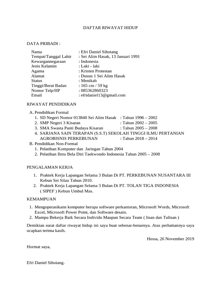 Contoh-surat-daftar-riwayat-hidup | PDF