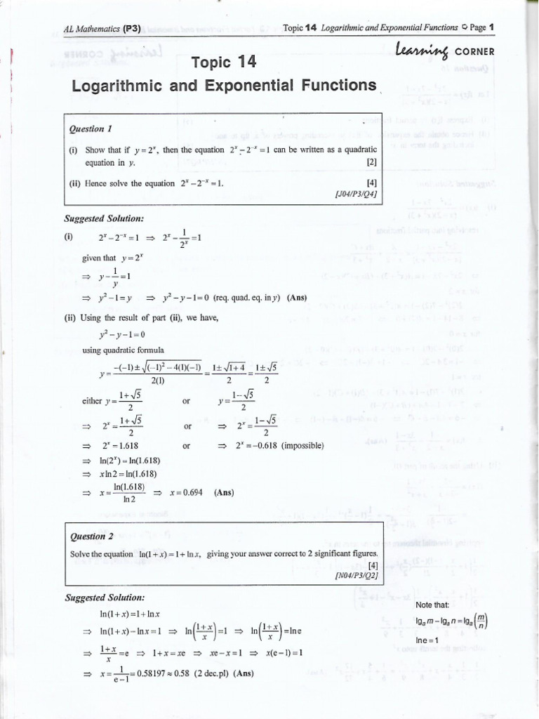Topic 14 Logarithmic and Exponential Functions | PDF