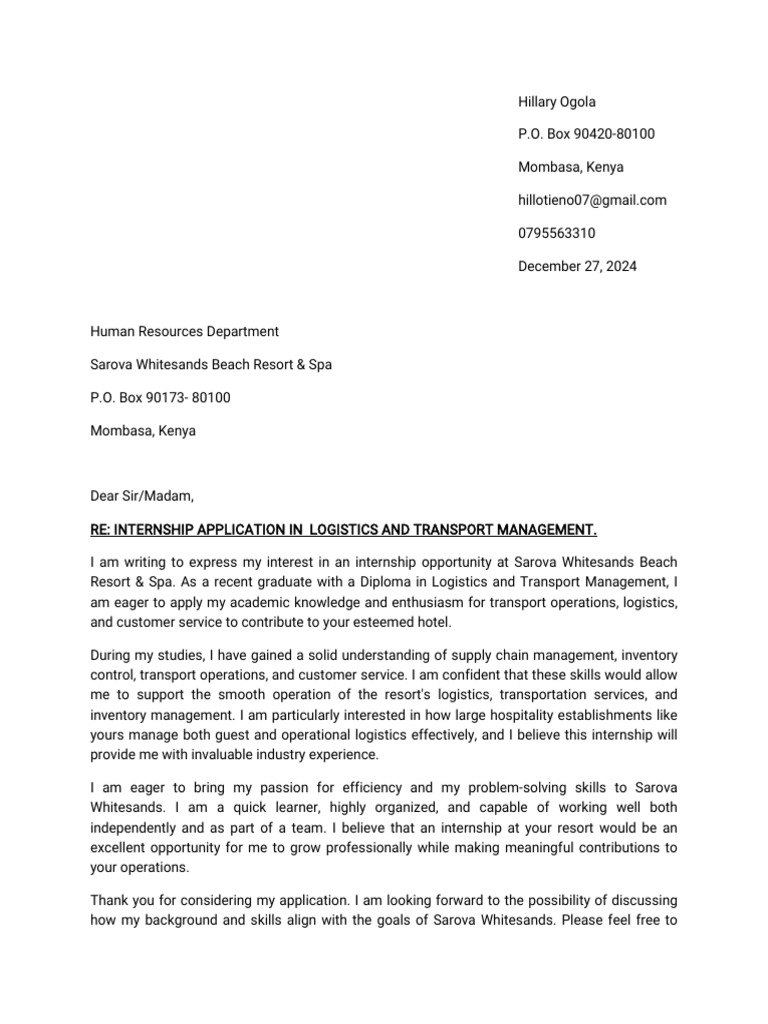 Logistics Internship Application | PDF