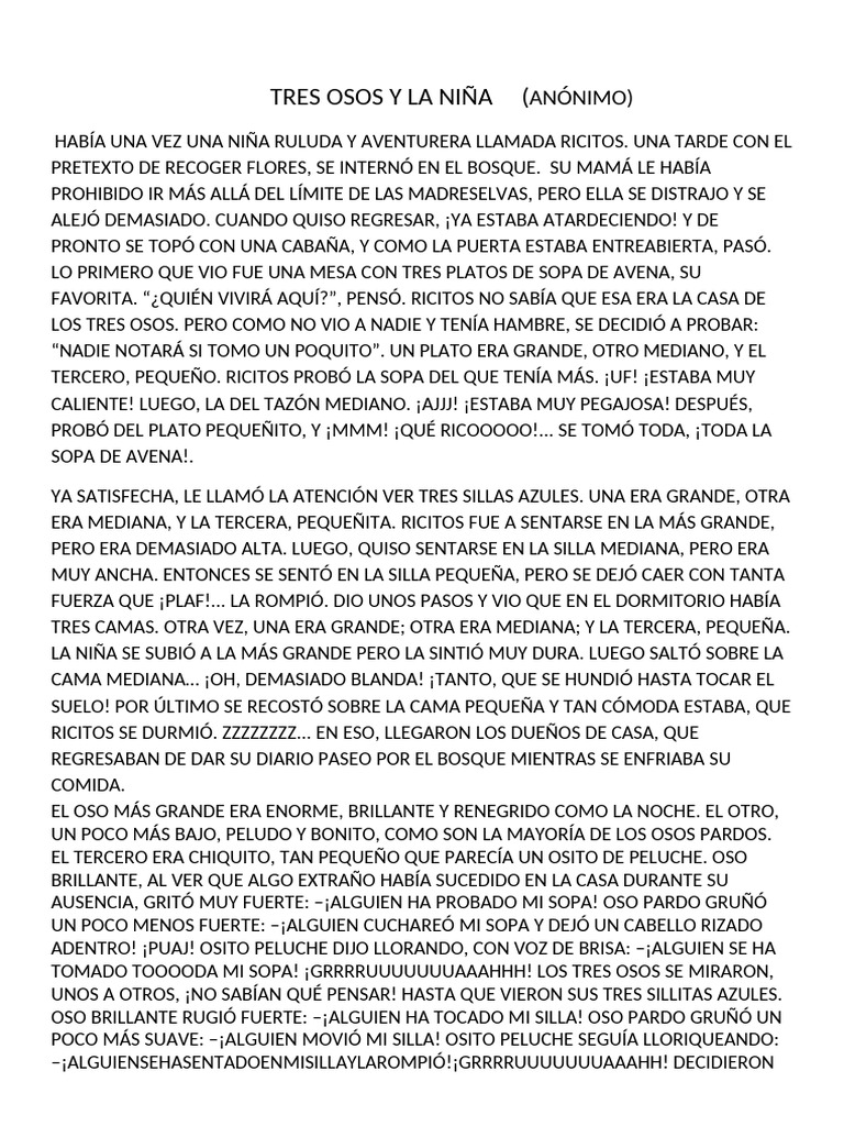 Ricitos de Oro y los Tres Osos | PDF | Osos