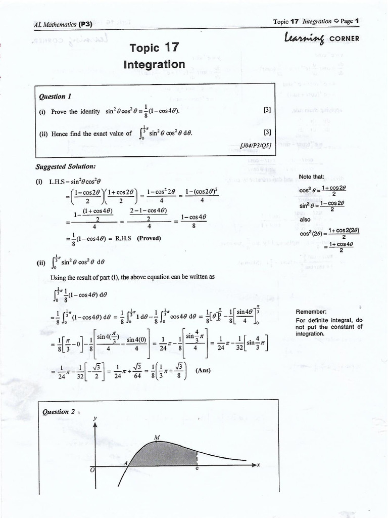 Topic 17. Integration 2 (Questions and Solutions) | PDF