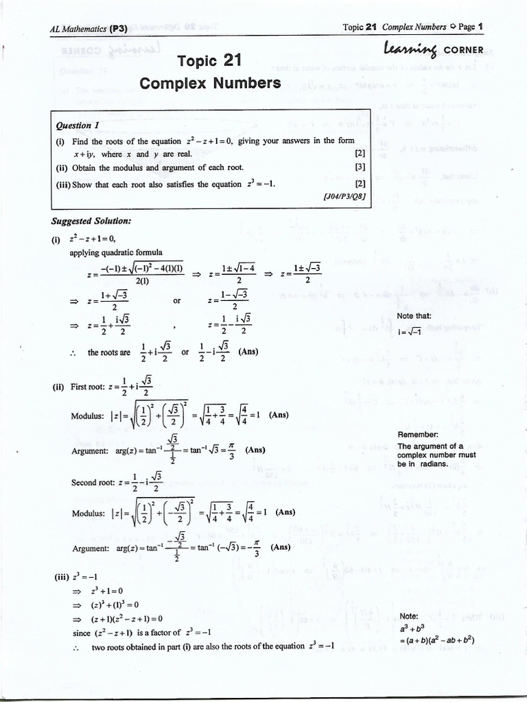 Topic 21 Complex Numbers ( Questions and Solutions) | PDF
