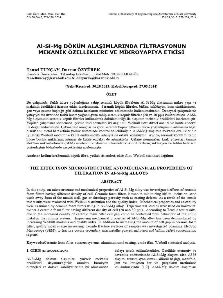 Al Si MG DOKUM ALASIMLARINDA FILTRASYONU | PDF