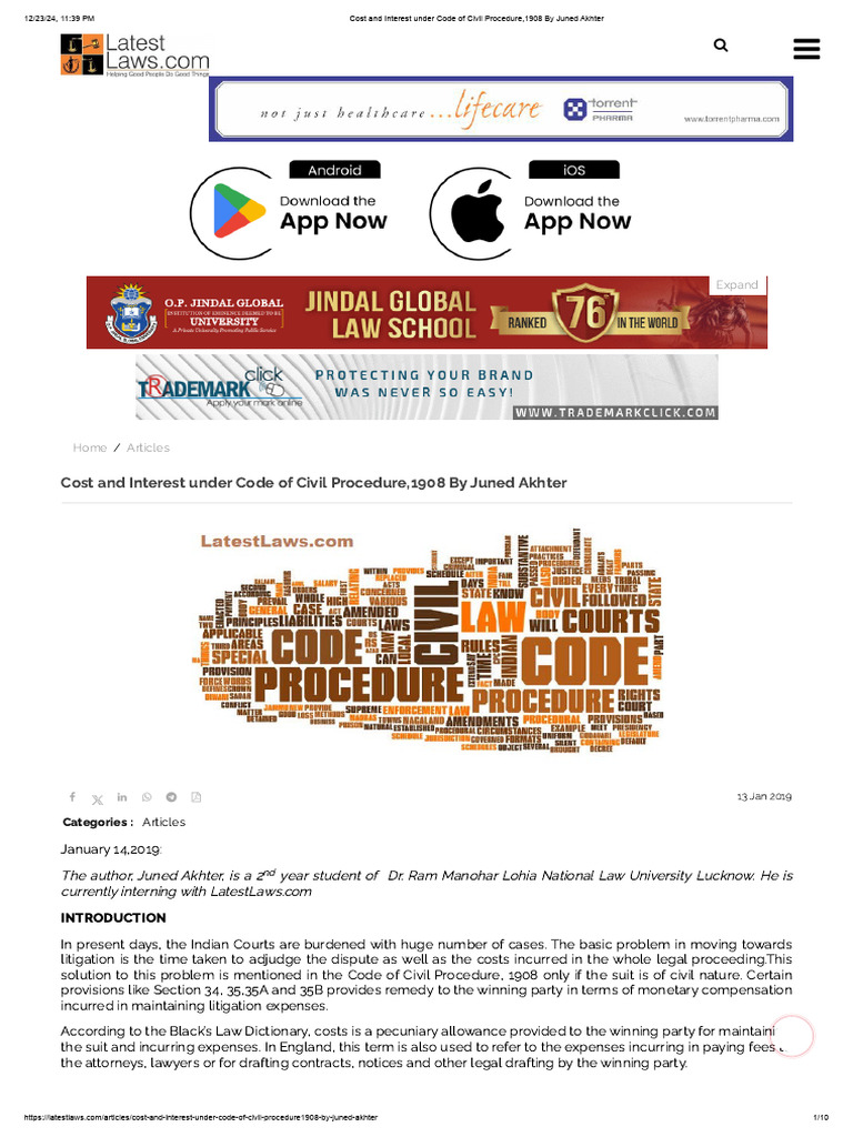 ASSIGNMENT Cost and Interest Under Code of Civil Procedure, 1908 by Juned Akhter | PDF | Lawsuit ...