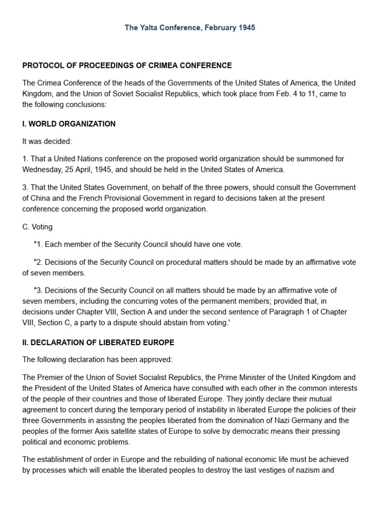 Yalta Conference Proceedings Summary | PDF | United Nations Security ...