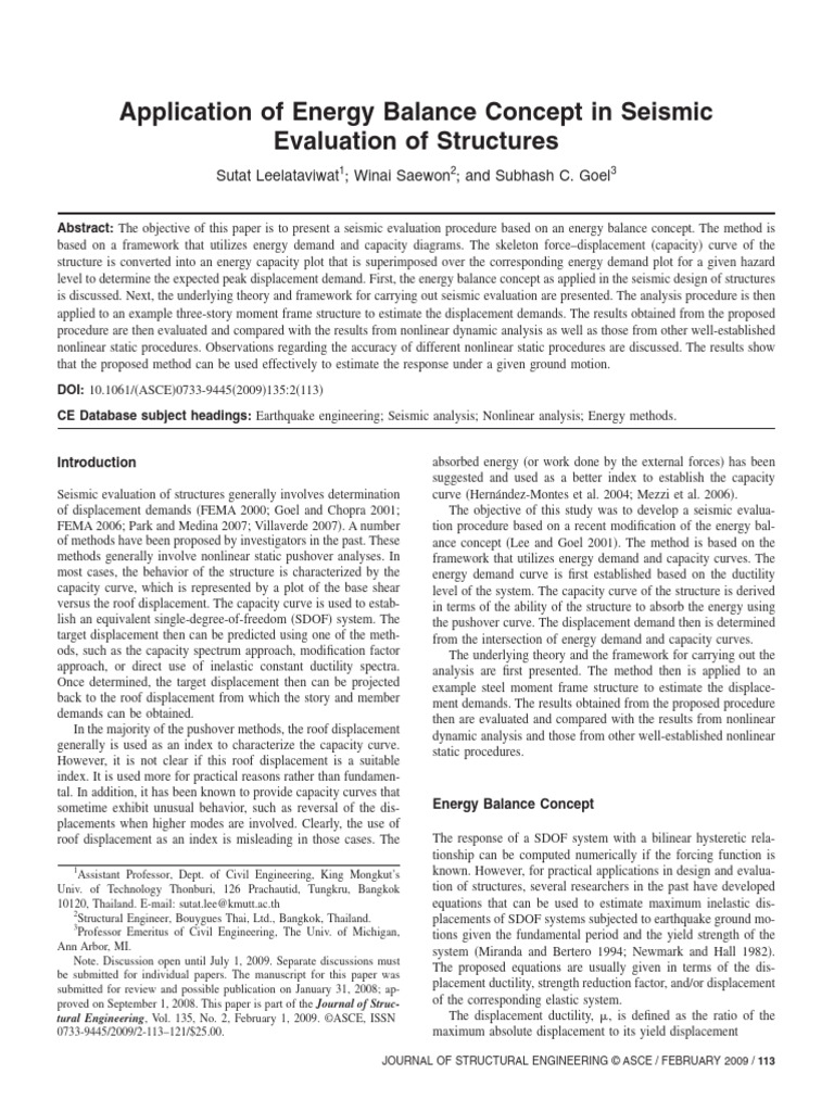 Application of Energy Balance Concept in Seismic Evaluation of ...