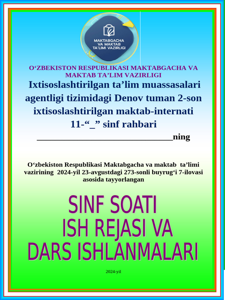 11-Sinf Sinf Soati Ish Reja Va Konspekti 2024 | PDF