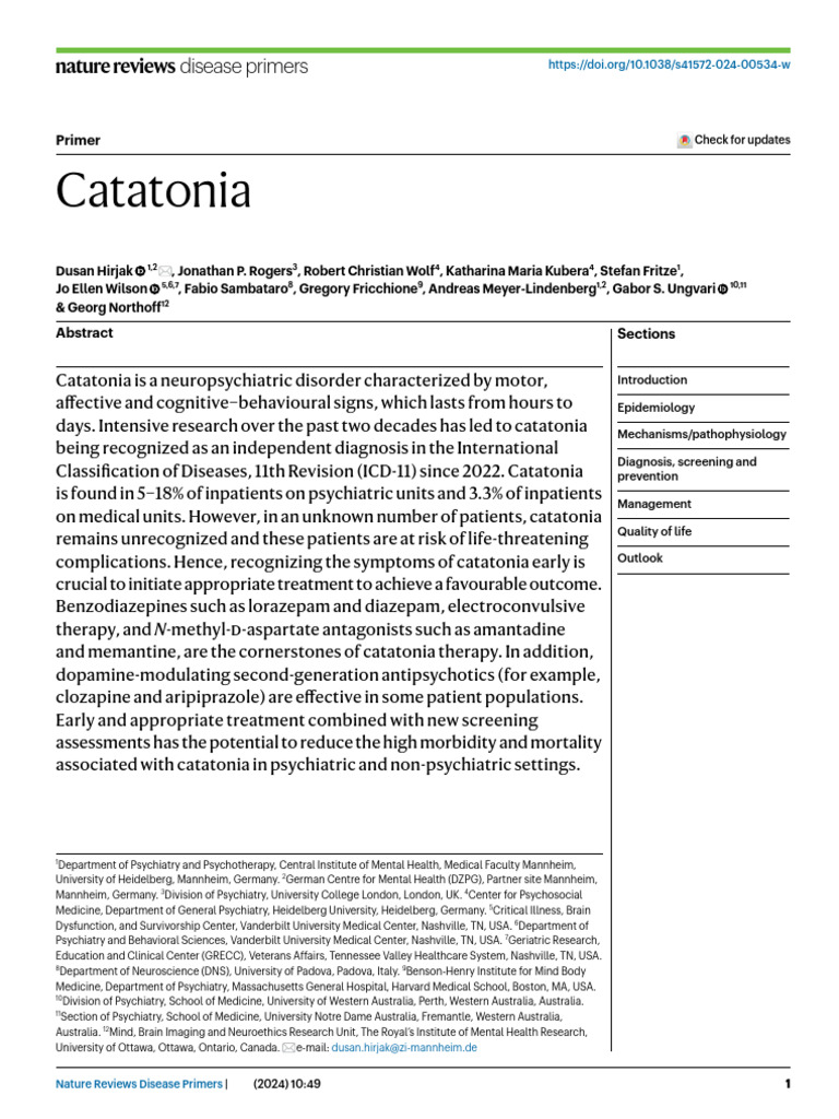 Catatonia: Diagnosis and Management | PDF | Schizophrenia | Mental Disorder