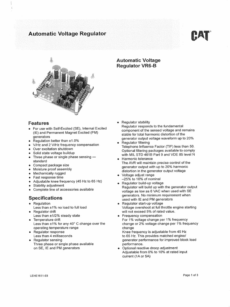 Automatic Voltage Regulator VR6-B | PDF | Electric Generator ...