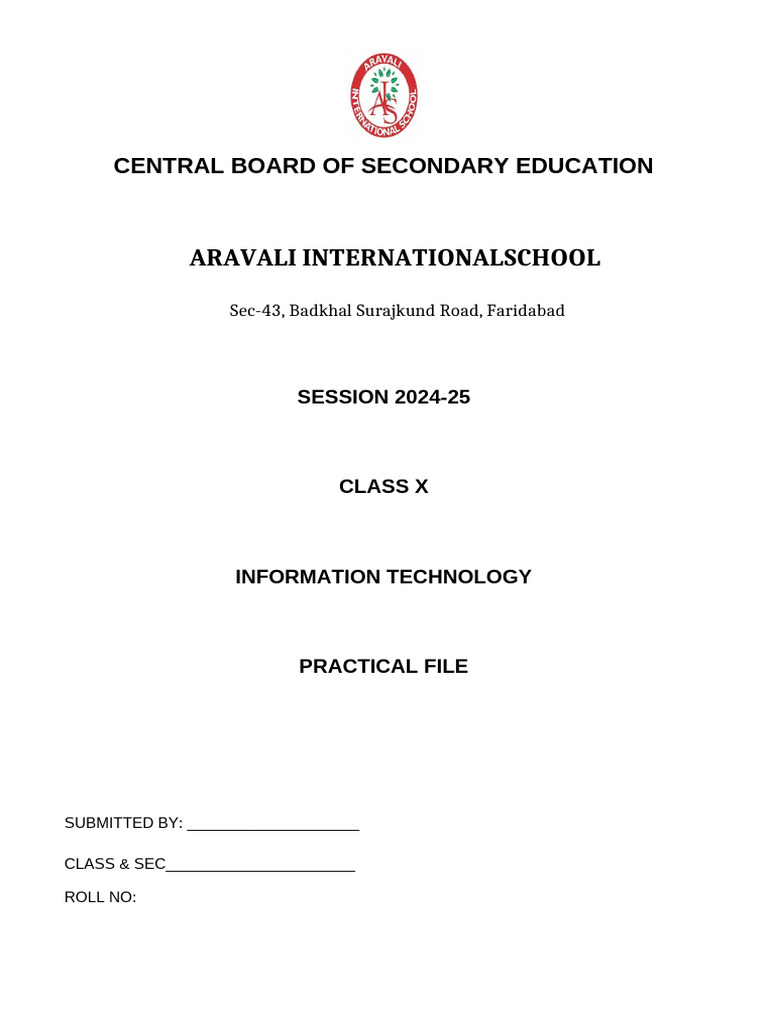 COVER PAGE of IT PRACTICAL FILE | PDF