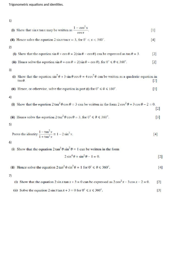 Trigonometric Equations and Identities | PDF