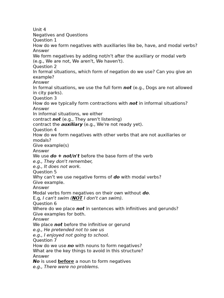 Negatives and Questions in English | PDF | Verb | Grammatical Number