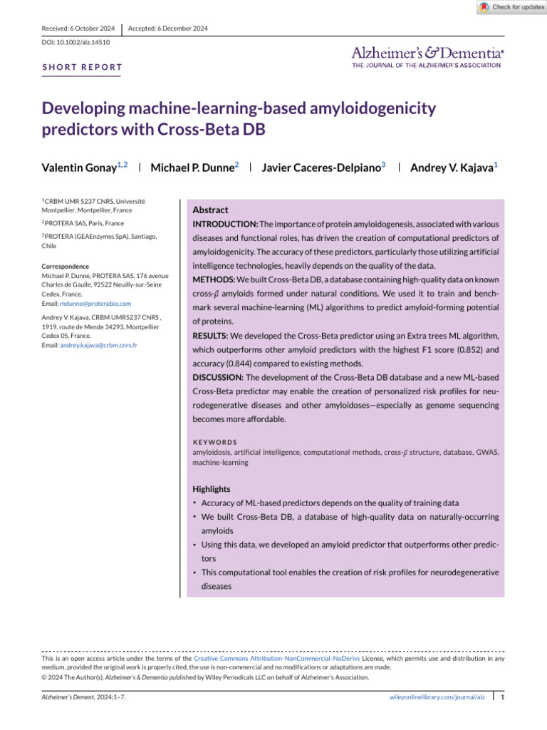 AI Predicts Amyloid Disease Risk | PDF | Amyloid | Machine Learning