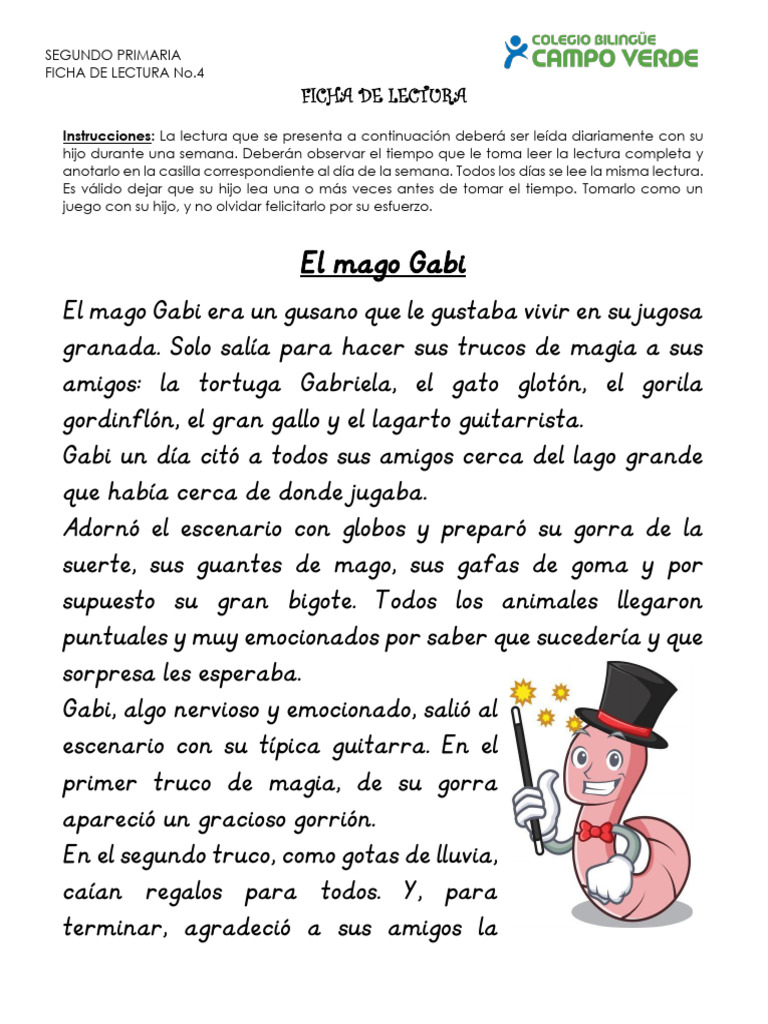 Ficha de Lectura 4 Letra G | PDF