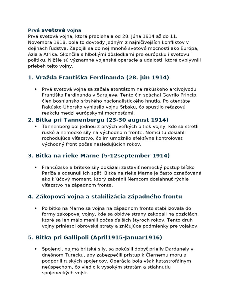 Dejepis Info. 1.Sv. Vojna | PDF