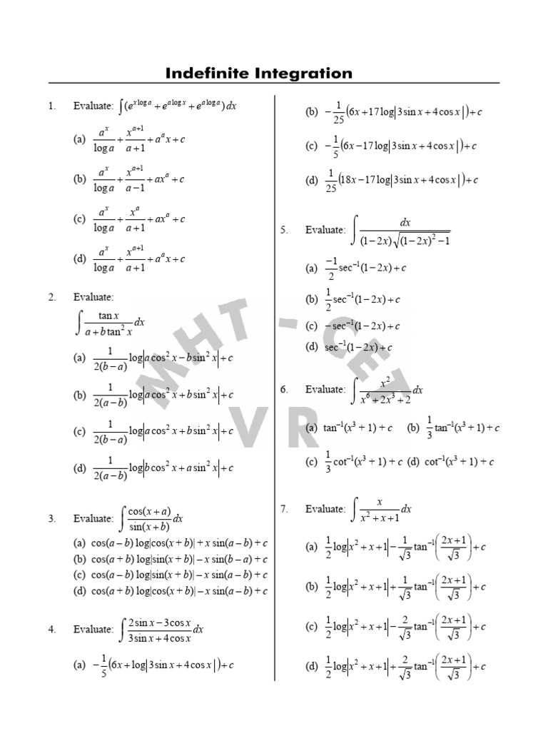 Maths - MHT-CET - Indefinite Integration - Paper | PDF