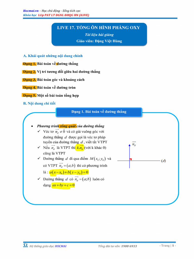 (GIẢI SAU LIVE) TỔNG ÔN HÌNH PHẲNG OXY | PDF