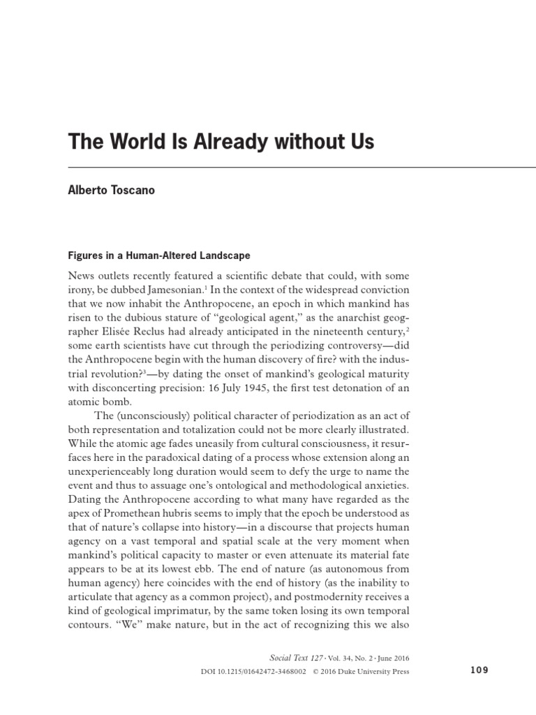 Alberto Toscano - The World Is Already Without Us | PDF