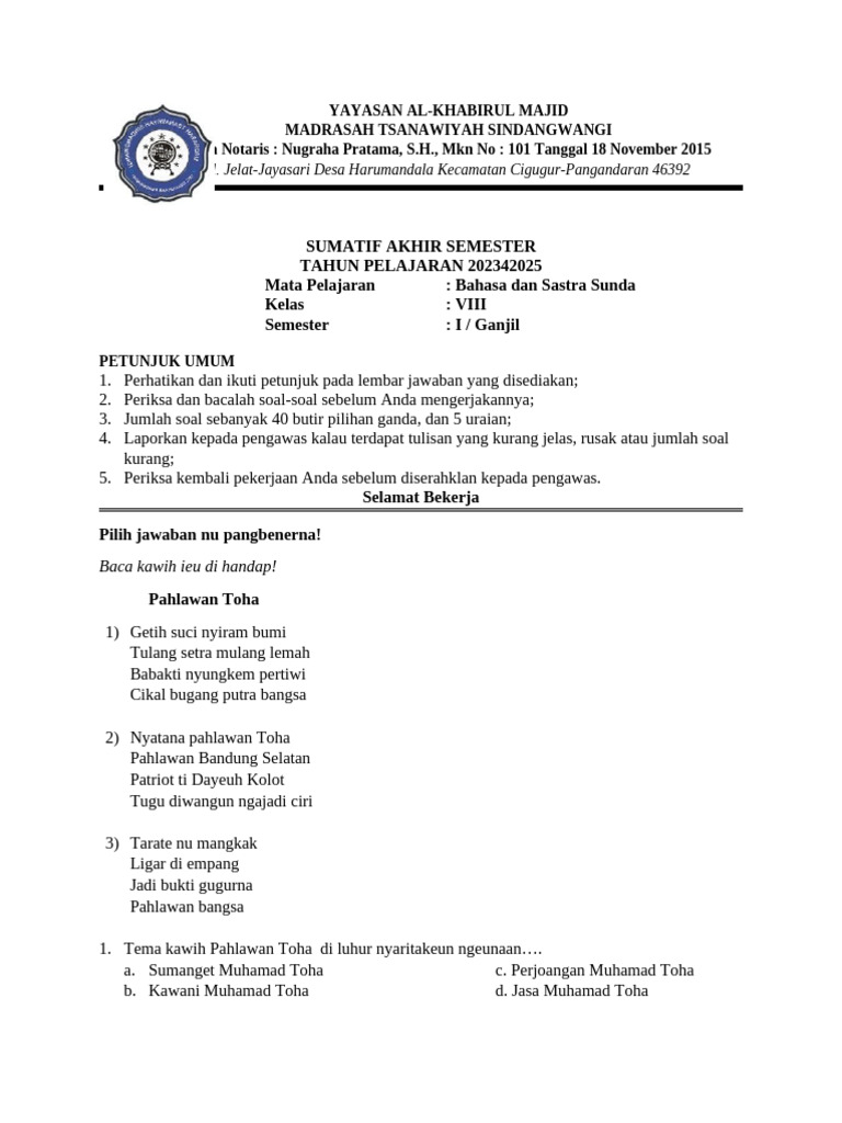 SOAL ASAS PAS B. Sunda Kls 8 | PDF