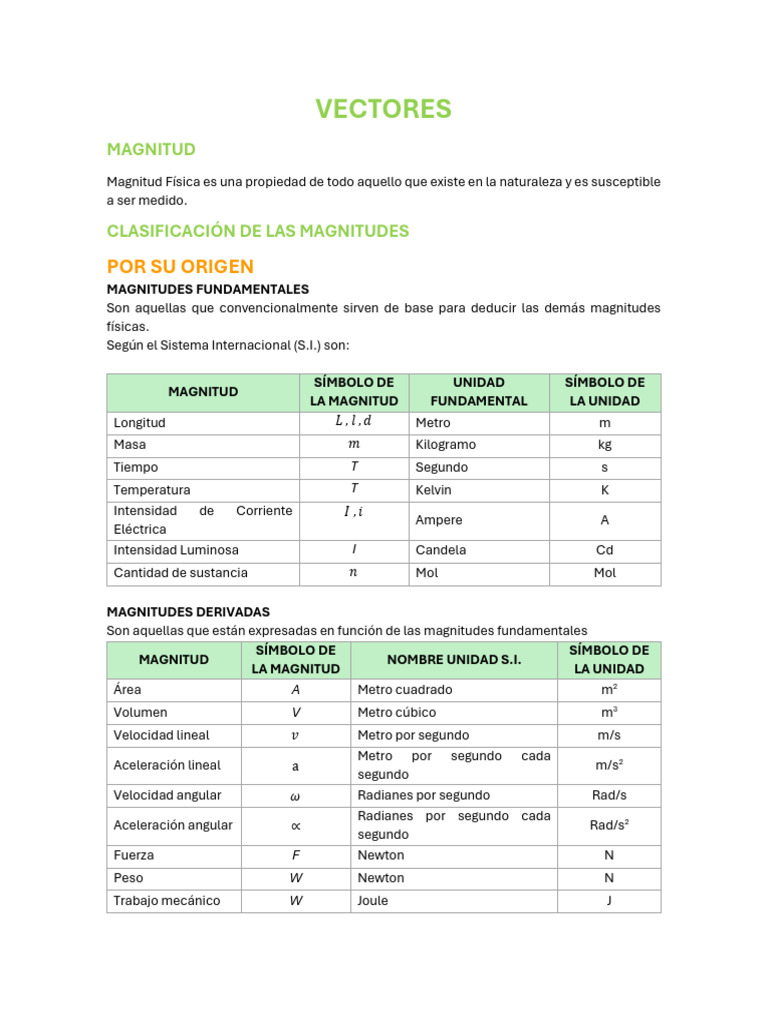Magnitudes y Vectores en Física | PDF | Vector Euclidiano | Corriente ...