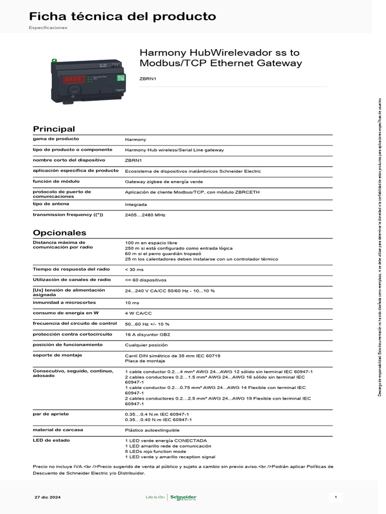 Schneider Electric_Harmony-XB5R_ZBRN1 | PDF | Protocolo de Control de ...